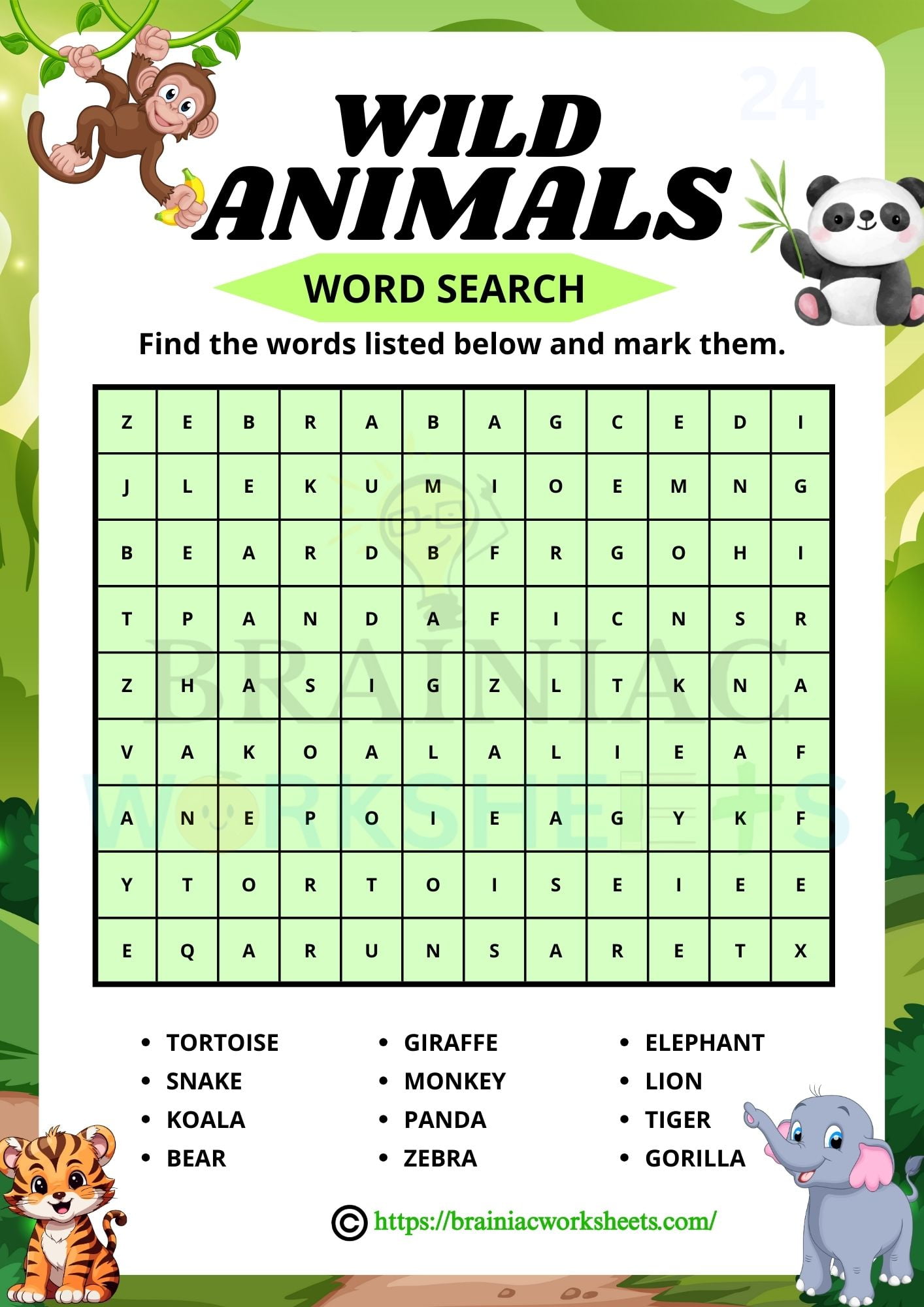 Wild Animals Word Search English Worksheet For Class 2 - Brainiac ...