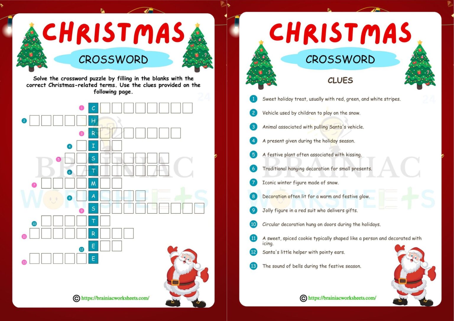 Christmas Crossword English Worksheet For Class 5 - Brainiac Worksheets