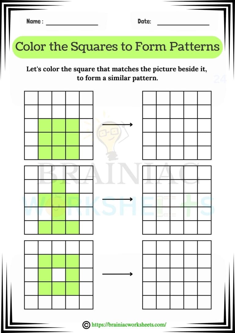 Grid Coloring Squares to Form Patterns Game Worksheet For Class 5 ...