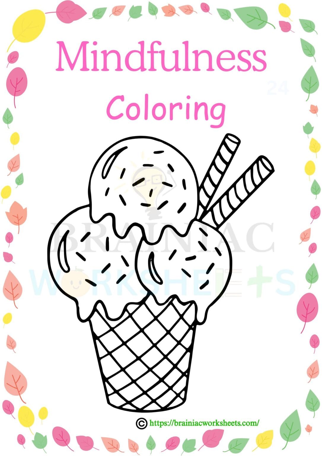 Ice Cream Mindfulness Coloring Ukg Drawing Worksheet - Brainiac Worksheets