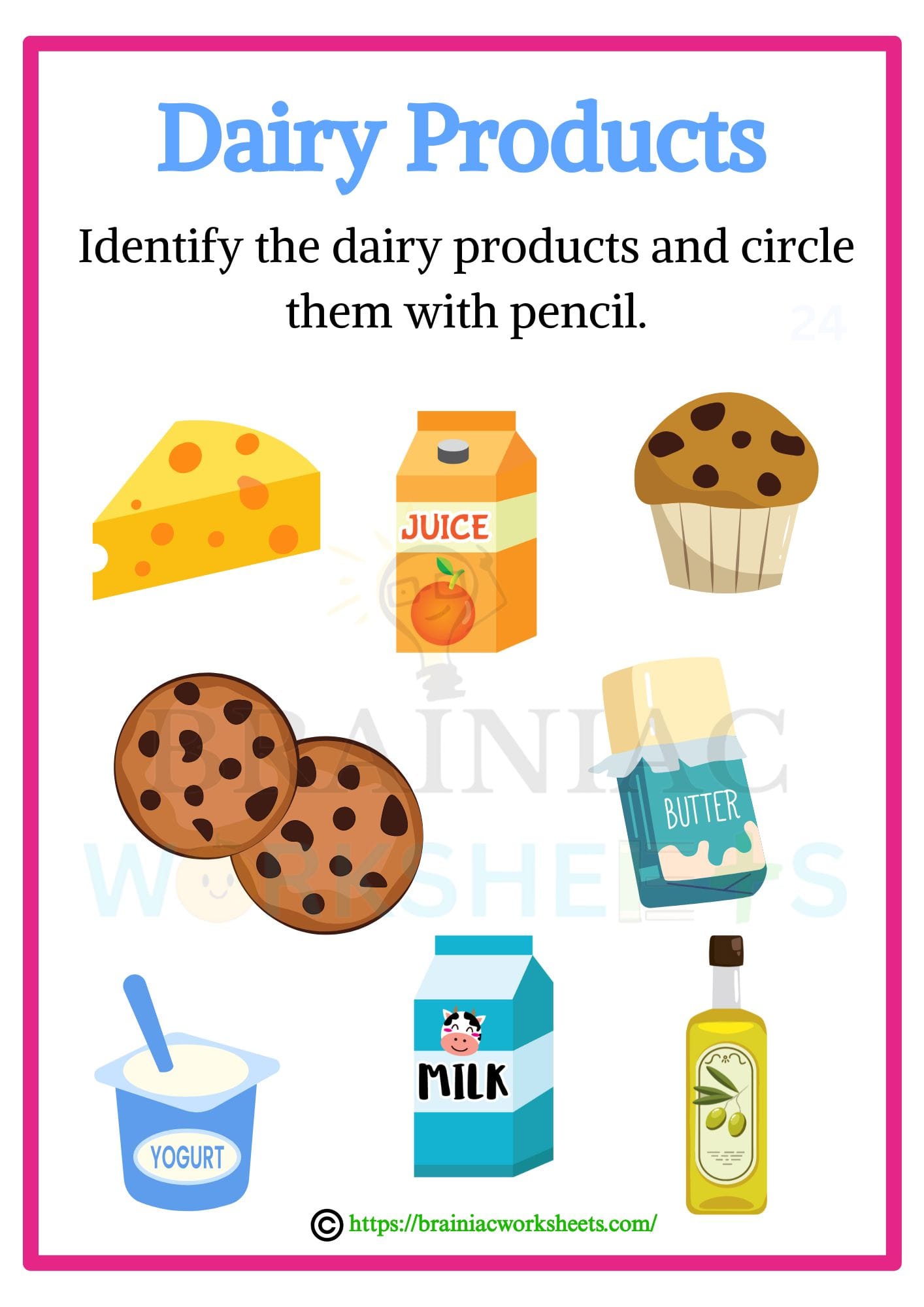 Identify The Dairy Products Science Worksheet For Class 1 - Brainiac Worksheets