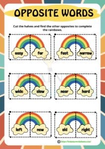 Rainbow Cut And Paste Opposite Words English Worksheet For Class 1 ...