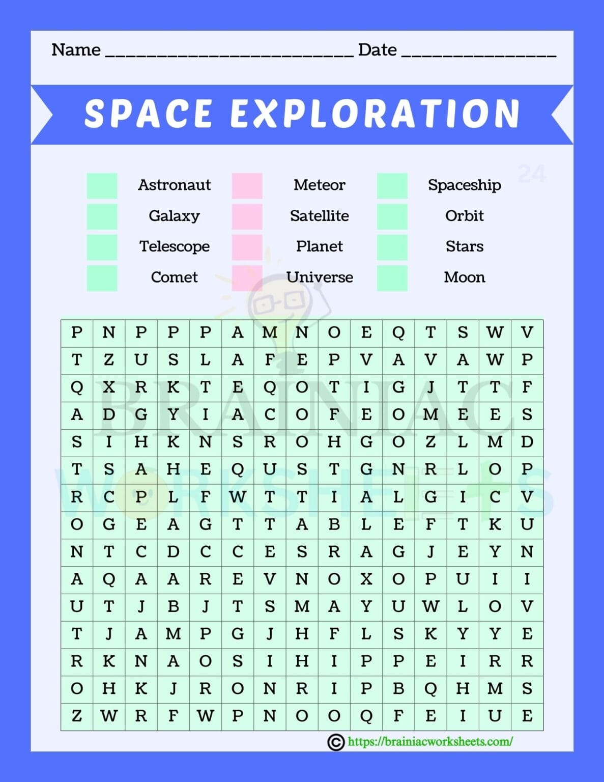Space Exploration Word Search Science Worksheet For Class 4 - Brainiac ...
