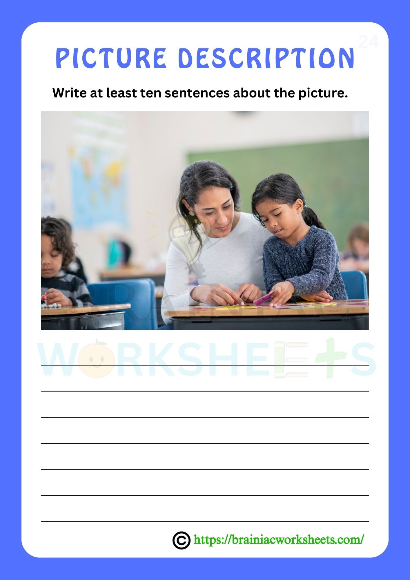 Teacher Student Picture Description English Worksheet For Class 5 ...