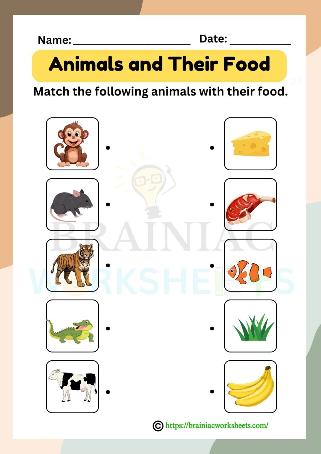 Animals And Their Food English Worksheet For Class 1 - Brainiac Worksheets