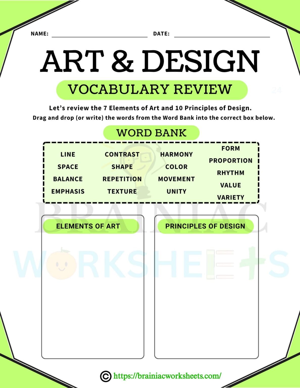 Art Vocabulary Drawing Worksheet For Class 5 - Brainiac Worksheets
