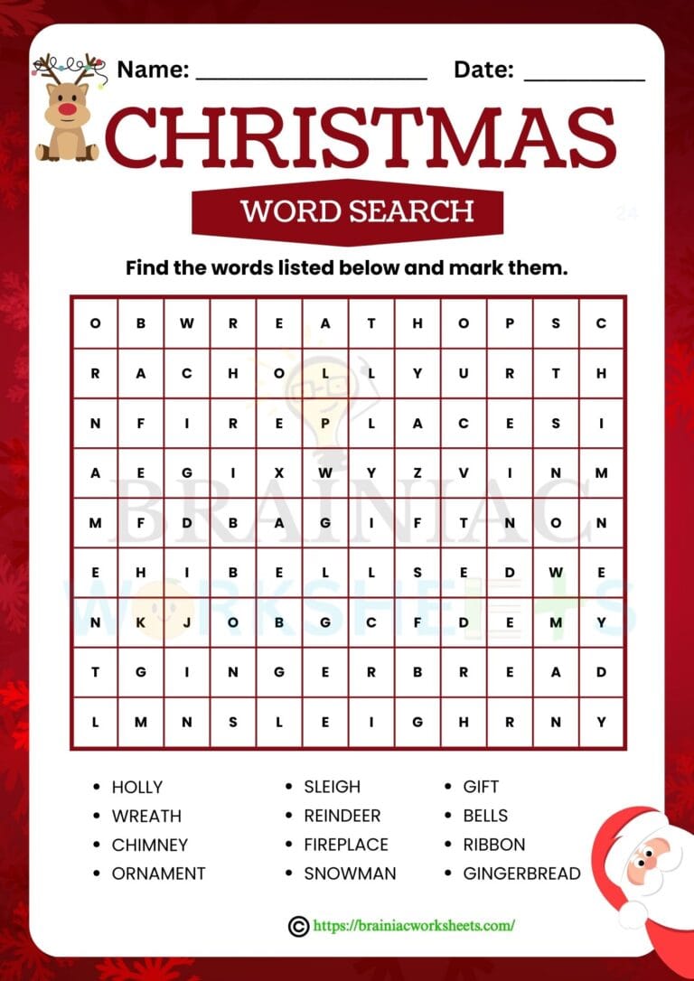 Christmas Vocabulary Word Search English Worksheet For Class 5 ...
