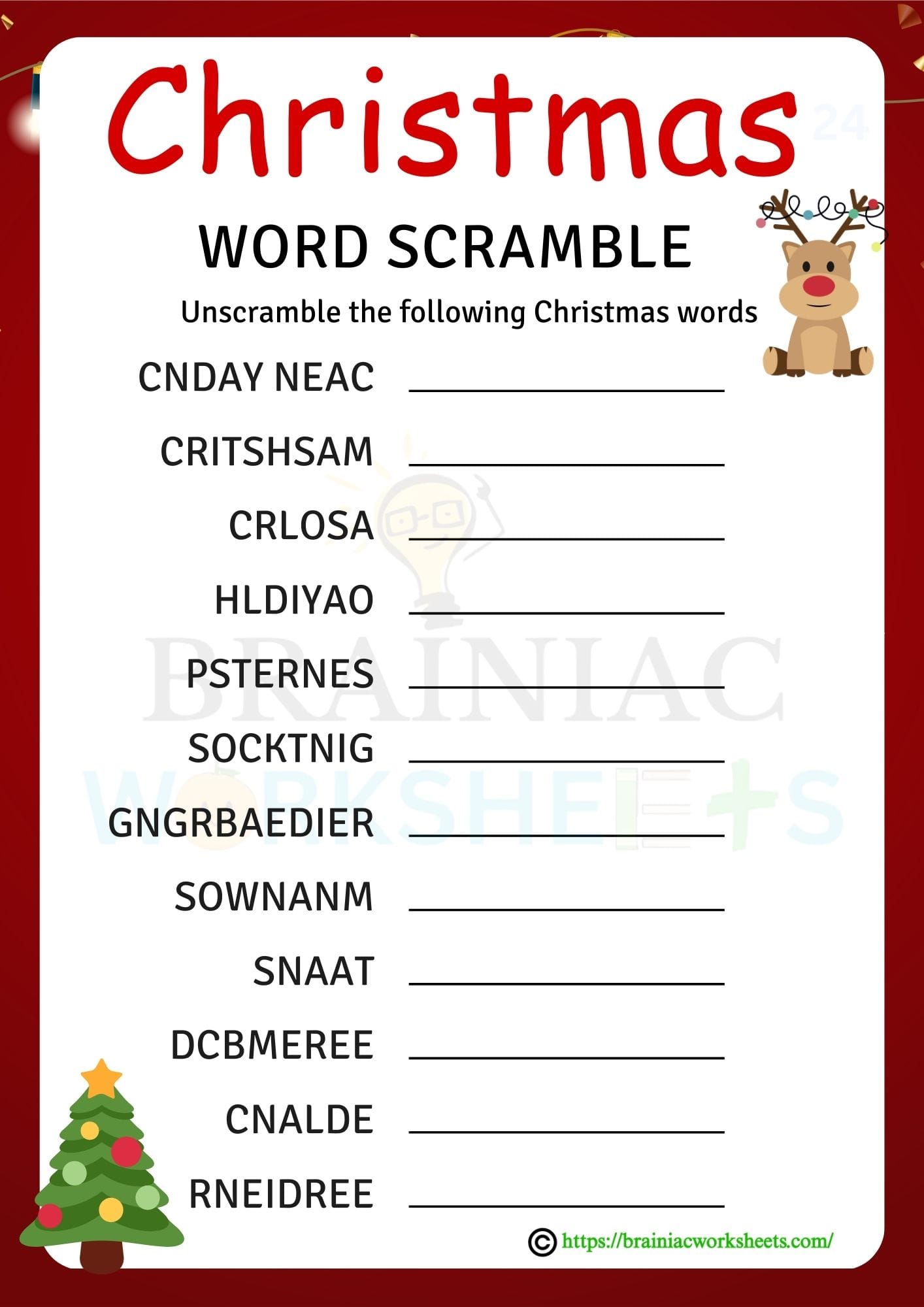 Christmas Word Scramble English Worksheet For Class 2 - Brainiac Worksheets