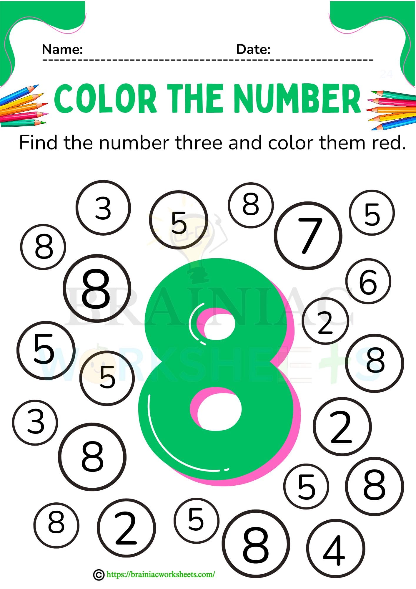 Color The Number 8 Lkg Maths Worksheet - Brainiac Worksheets
