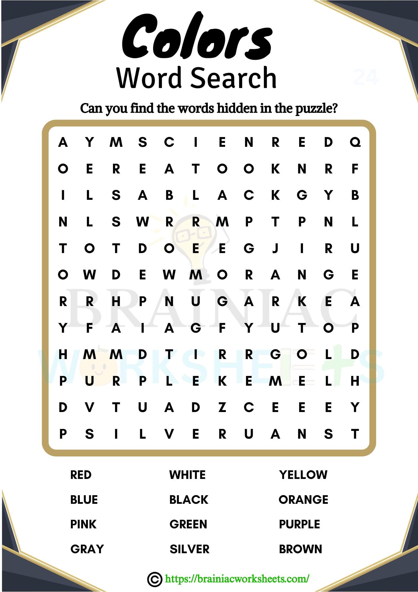 Colors Word Search English Worksheet For Class 1 - Brainiac Worksheets