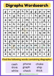 Digraphs Word Search English Worksheet For Class 3 - Brainiac Worksheets