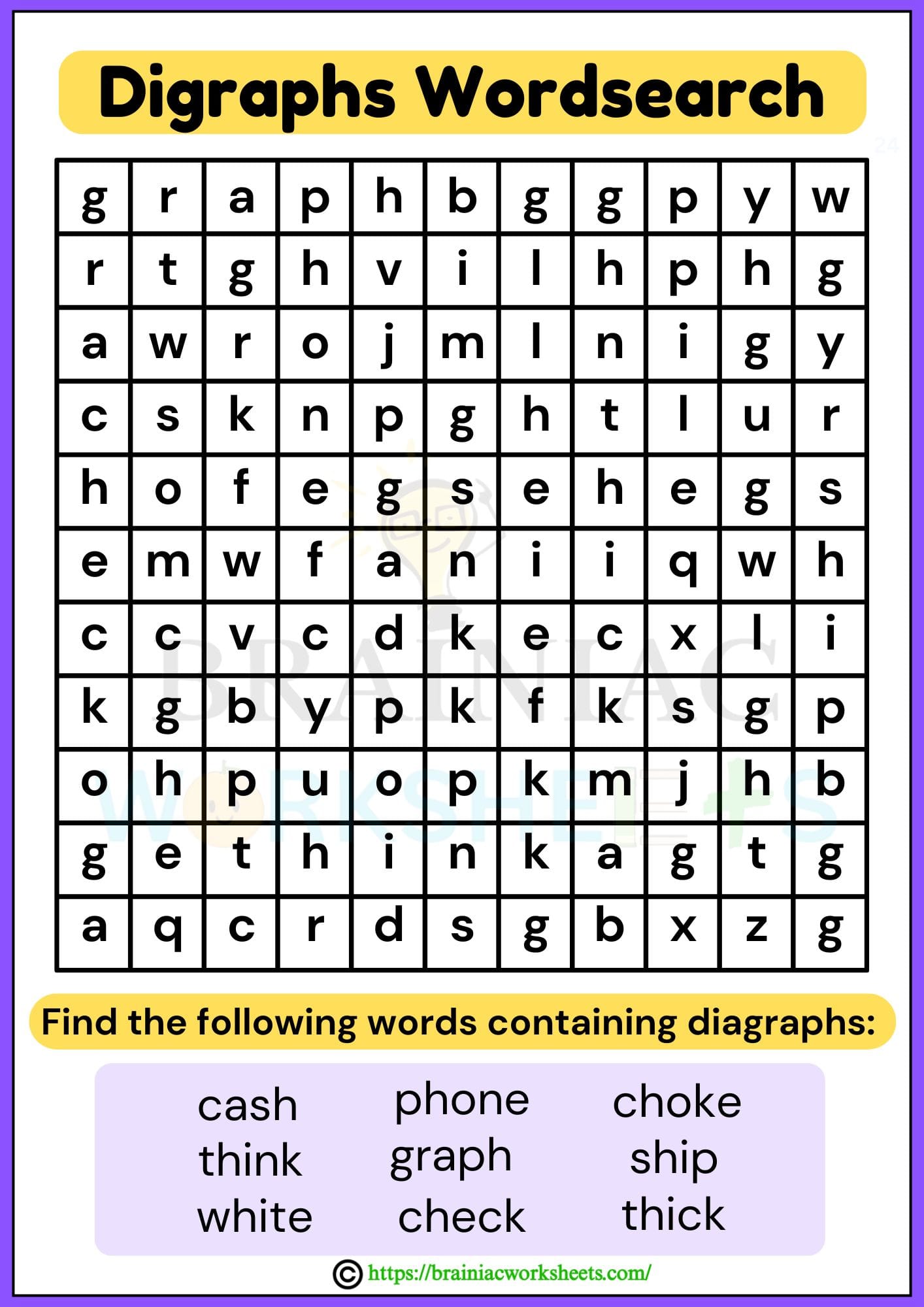 Digraphs Word Search English Worksheet For Class 3 - Brainiac Worksheets