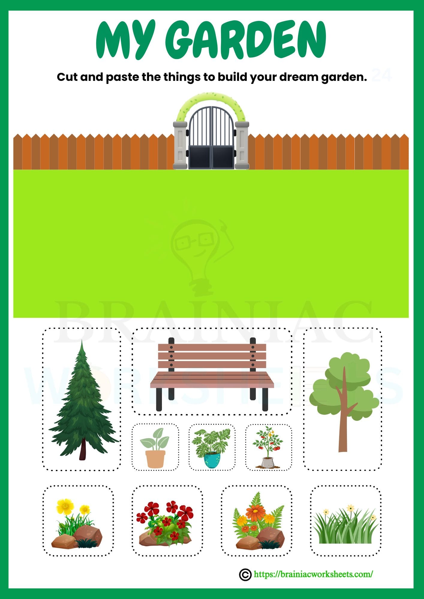My Garden Cut And Paste Drawing Worksheet For Class 4 - Brainiac Worksheets