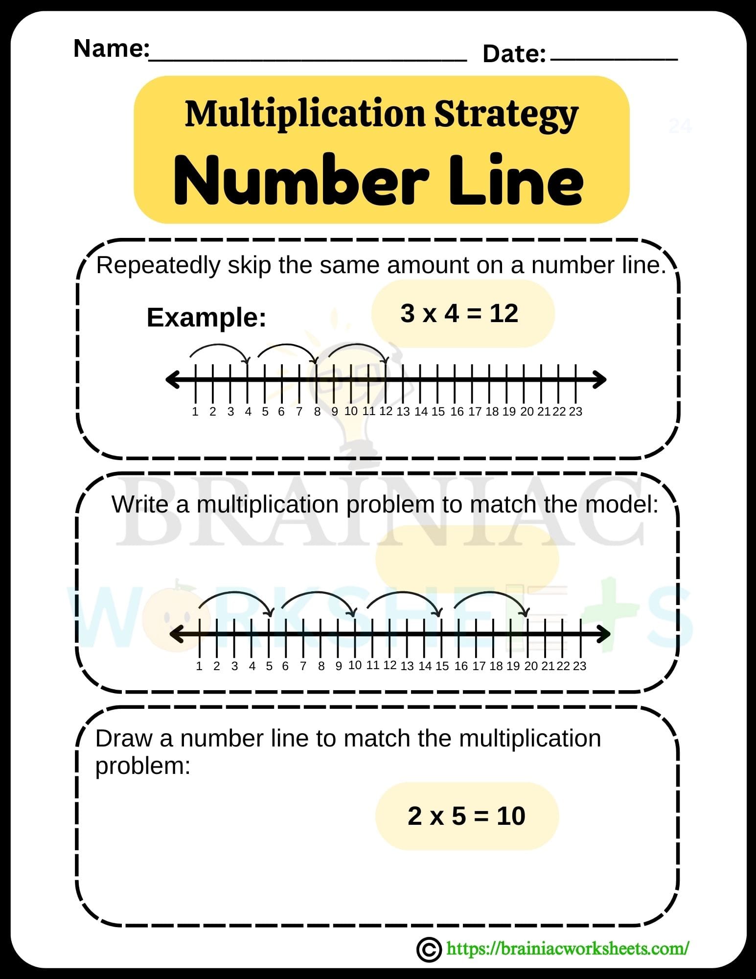 Number Line Multiplication Strategy Maths Worksheet For Class 2 ...