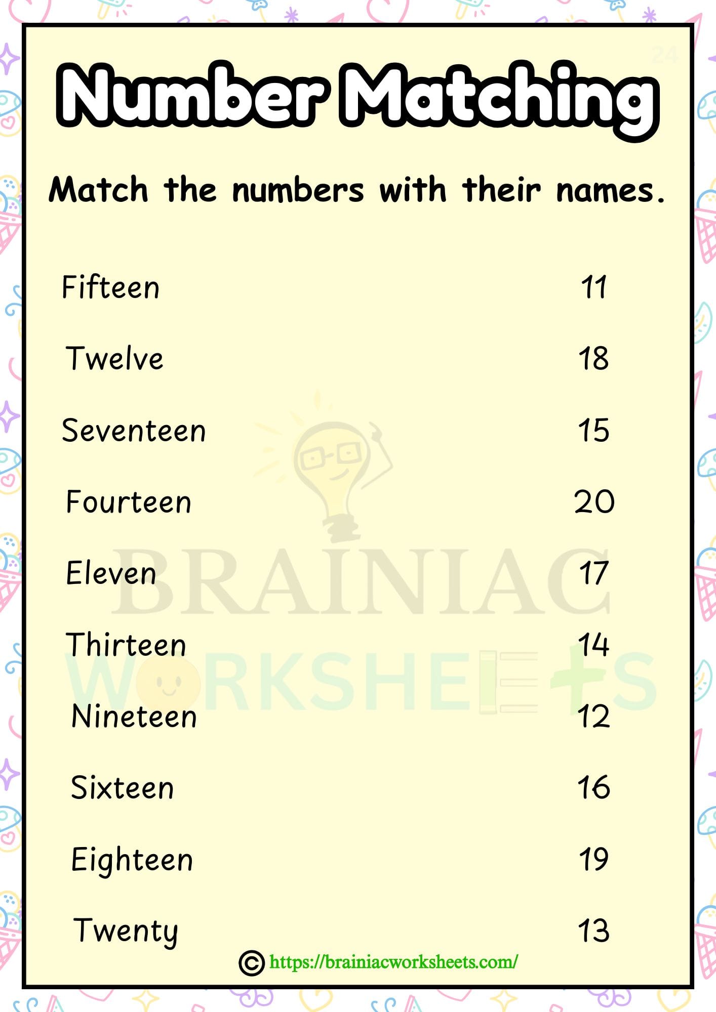 Number Matching Ukg Maths Worksheet - Brainiac Worksheets