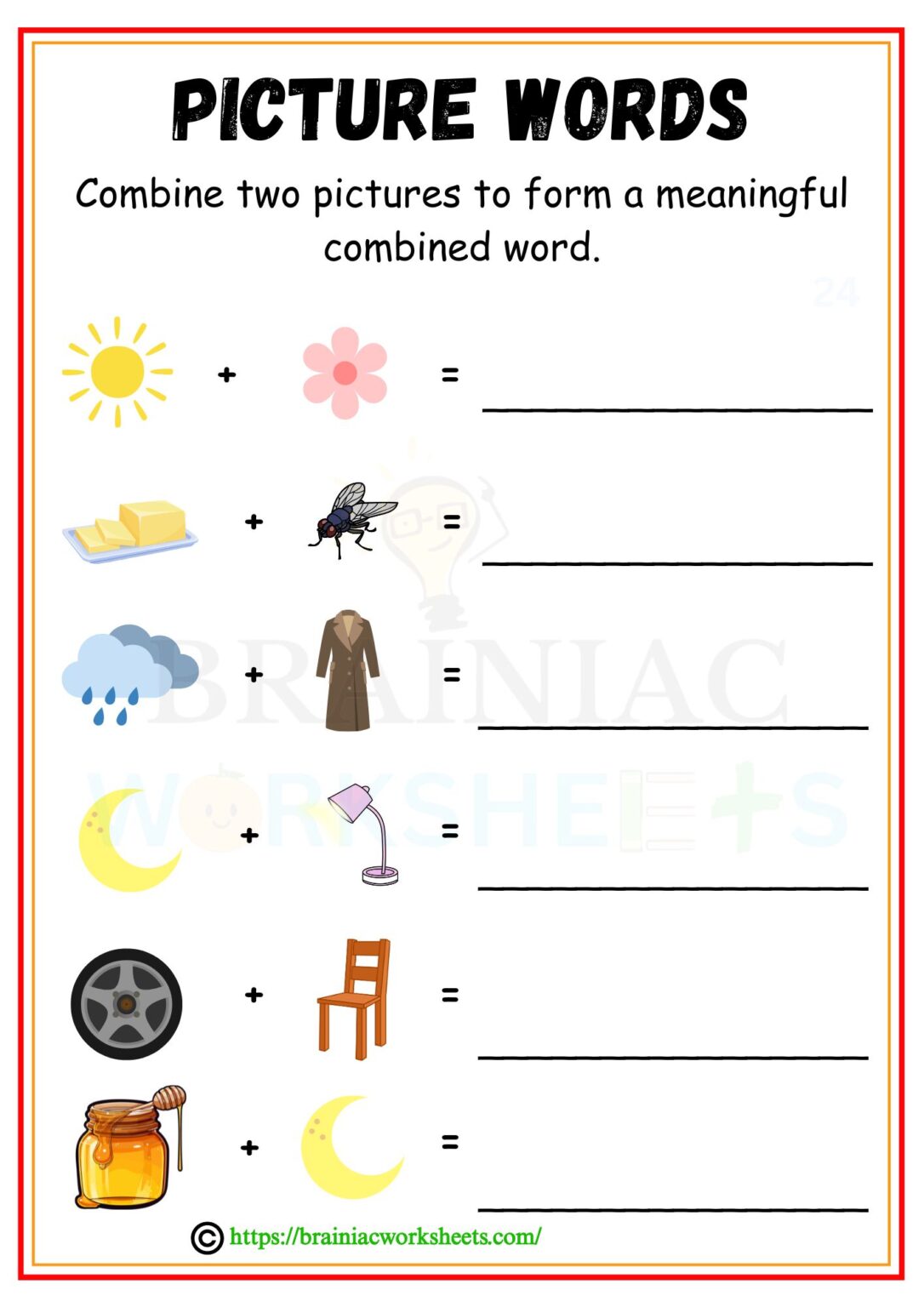 Picture Compound Words Ukg English Worksheet - Brainiac Worksheets