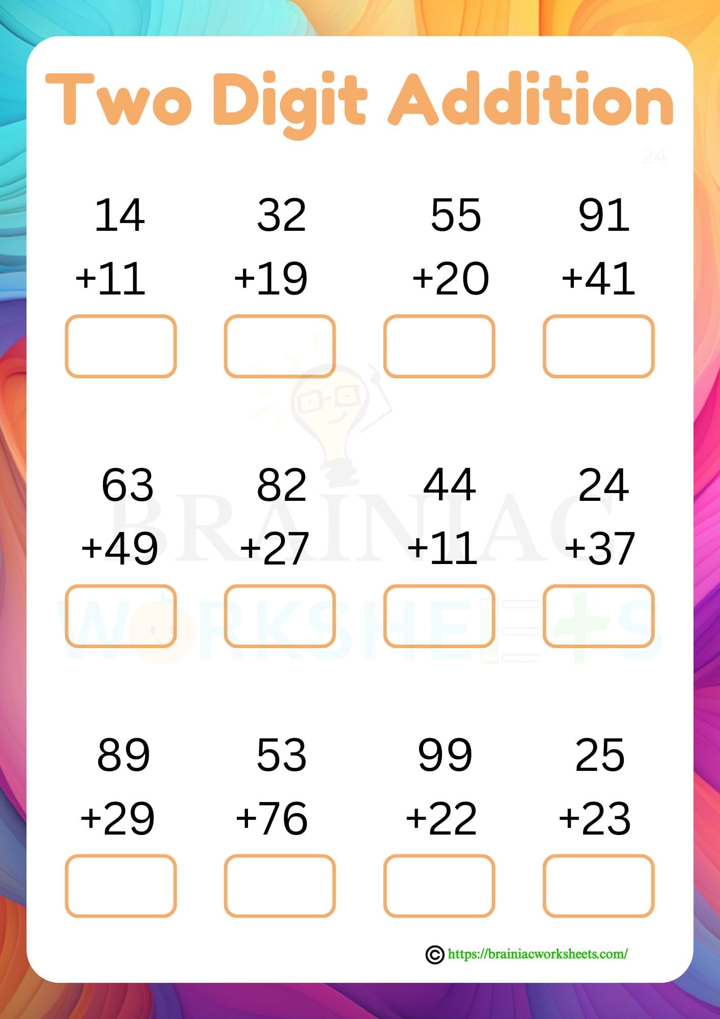 Two Digit Addition Maths Worksheet For Class 2 - Brainiac Worksheets