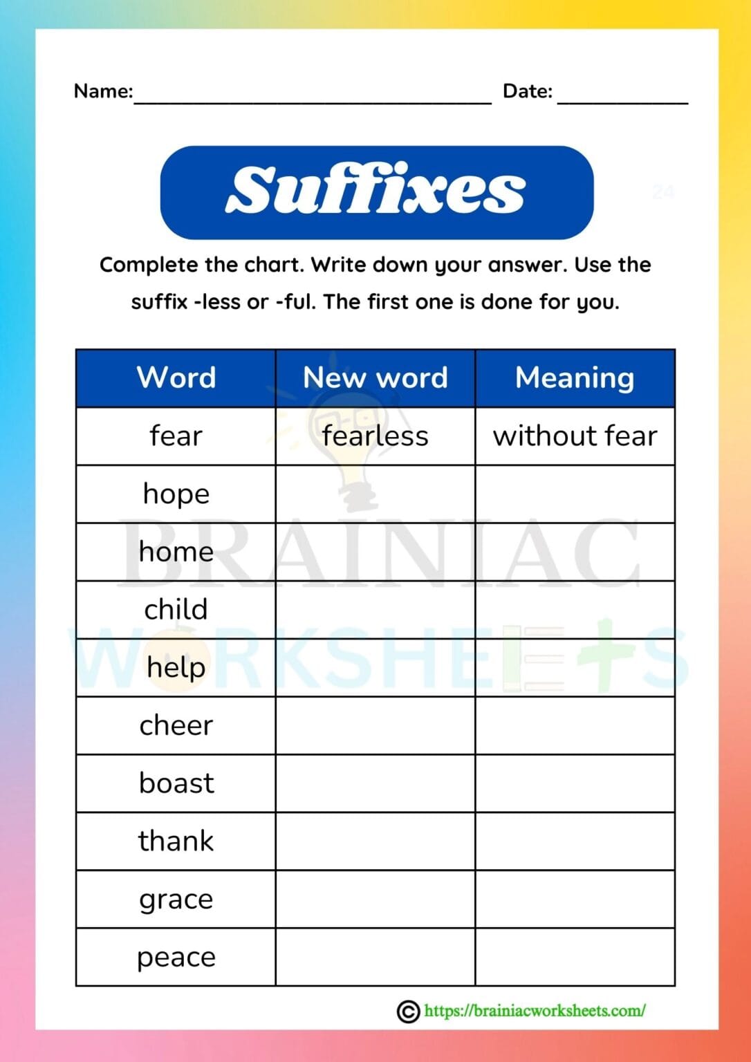 Word Suffixes And Word Meanings English Worksheet For Class 4 ...