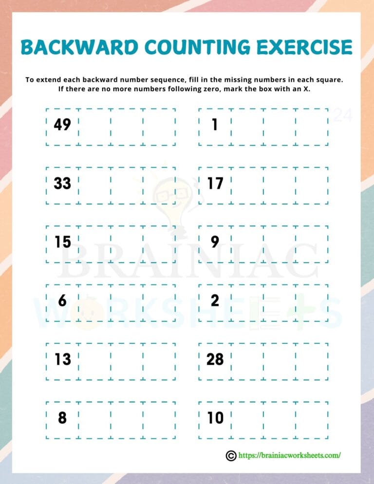 Backward Counting Exercise Ukg Maths Worksheet - Brainiac Worksheets