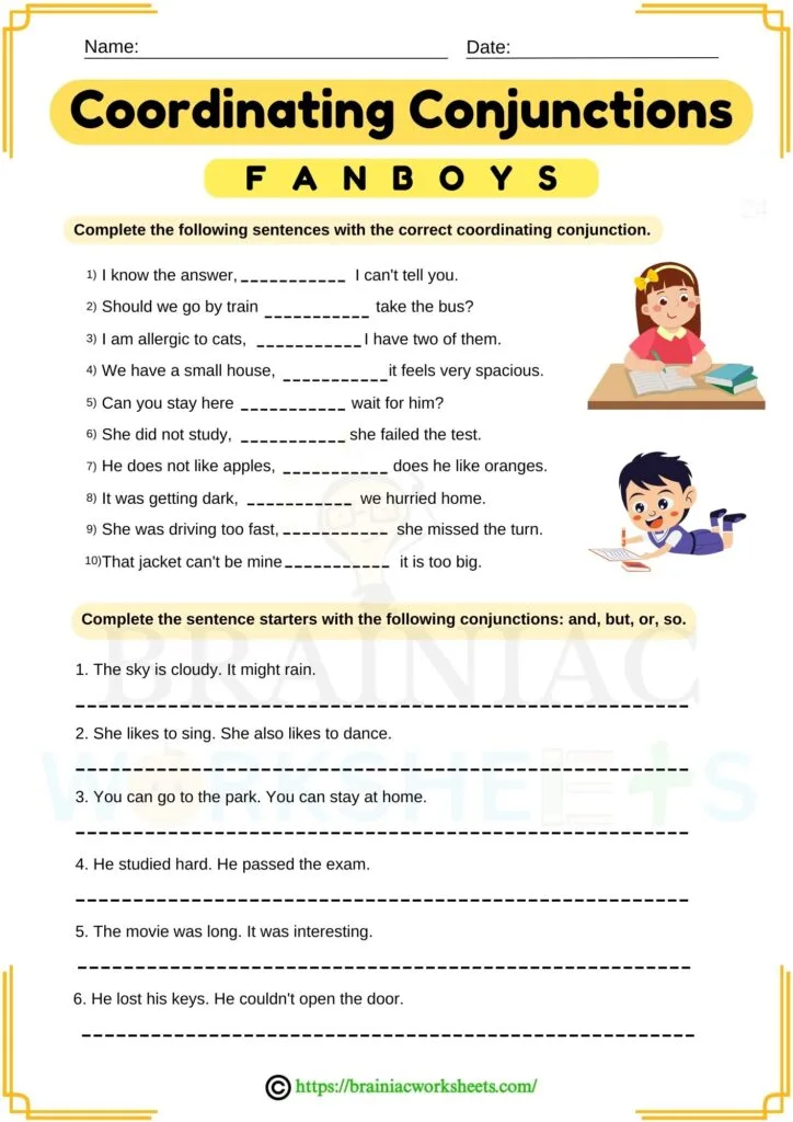 Coordinating Conjunction Worksheet Coordinating Conjunctions English