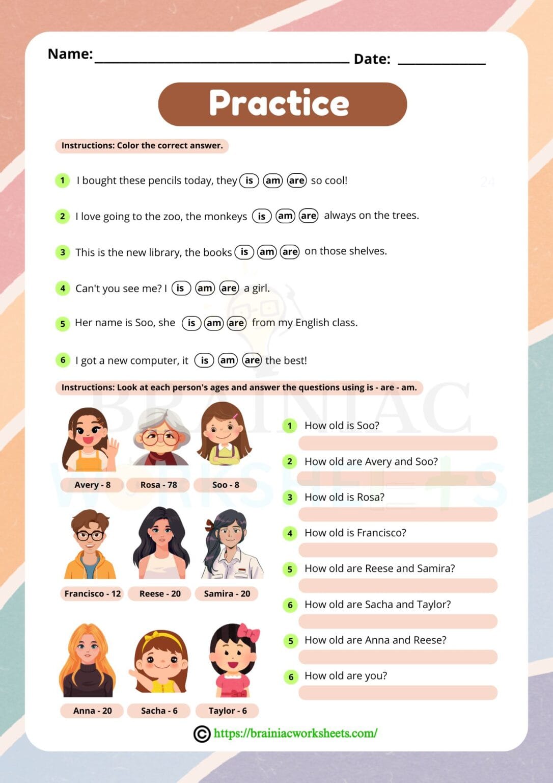 Is Am Are Verb To Be Grammar English Worksheet For Class 4 - Brainiac ...