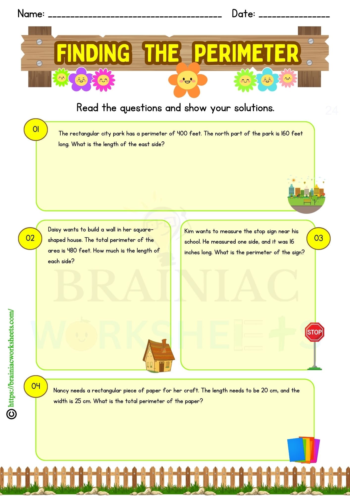 Perimeter Word Problems Maths Worksheet For Class 4 - Brainiac Worksheets