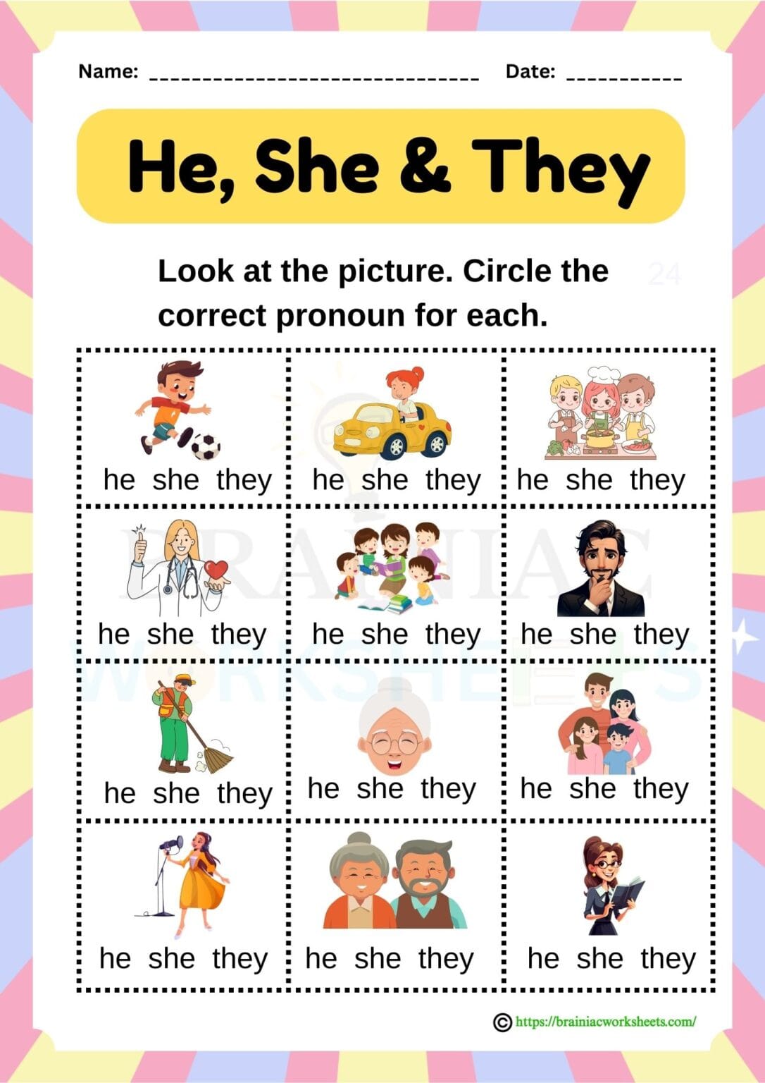 Pronoun He She And They English Worksheet For Class 1 - Brainiac Worksheets