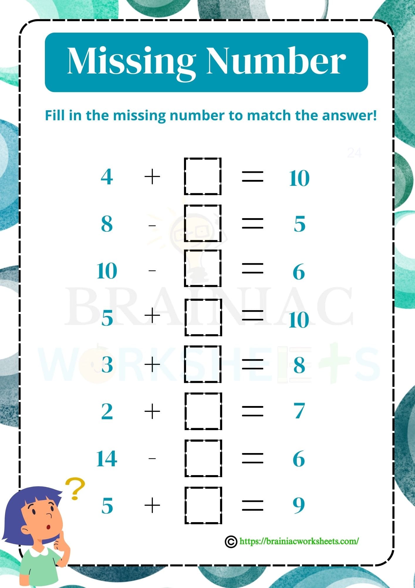 Addition Subtraction Find the Missing Number Maths Worksheet For Class 2 - Brainiac Worksheets