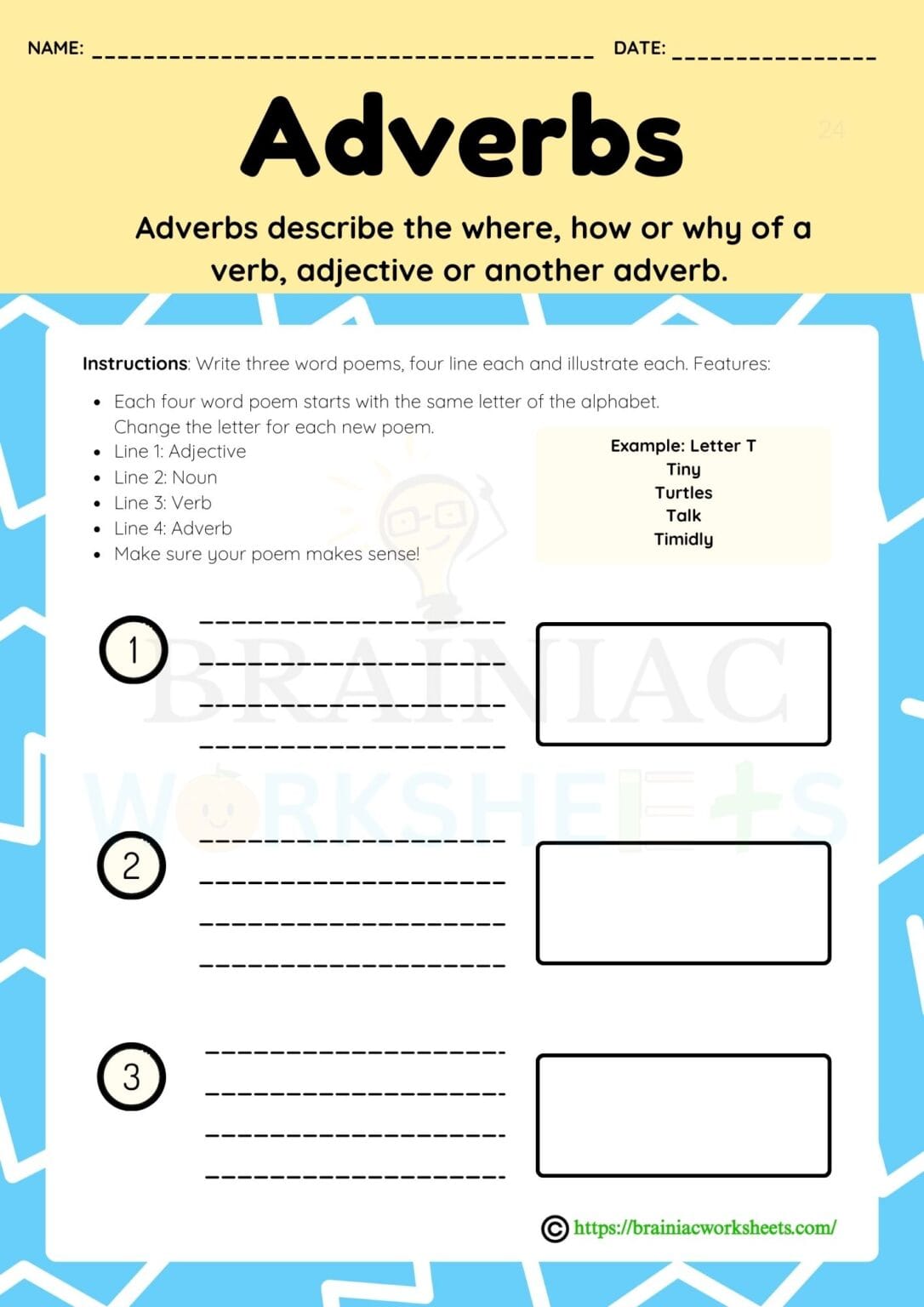 Adverbs Poem Writing English Worksheet For Class 3 - Brainiac Worksheets