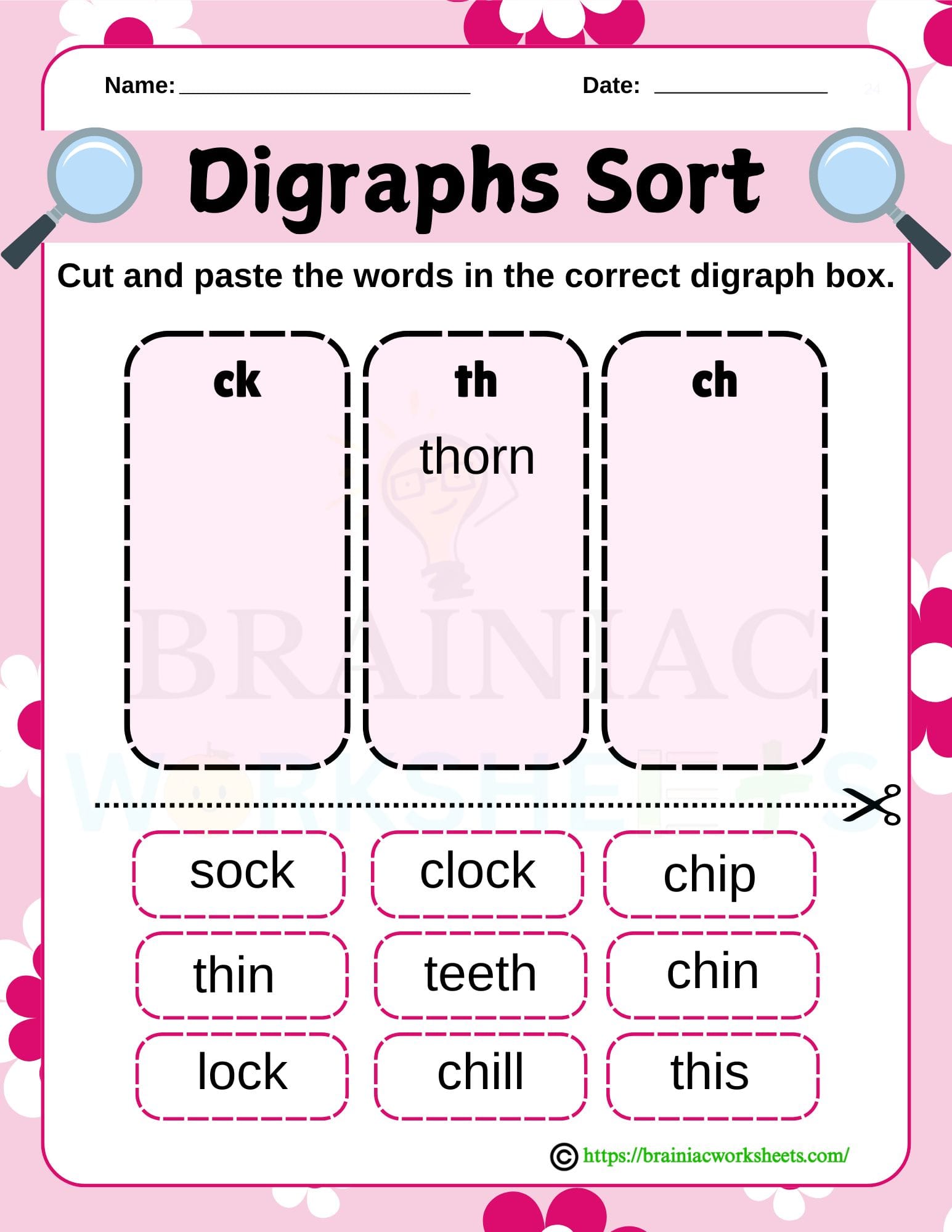 Digraphs Sort Cut And Paste English Worksheet For Class 1 - Brainiac ...