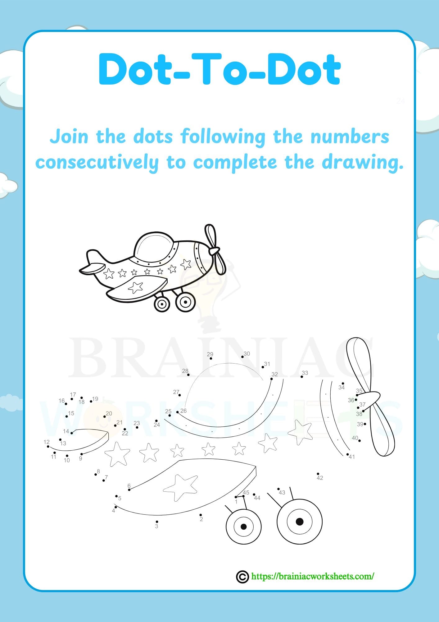 Dot To Dot Airplane Drawing Worksheet For Class 2 - Brainiac Worksheets