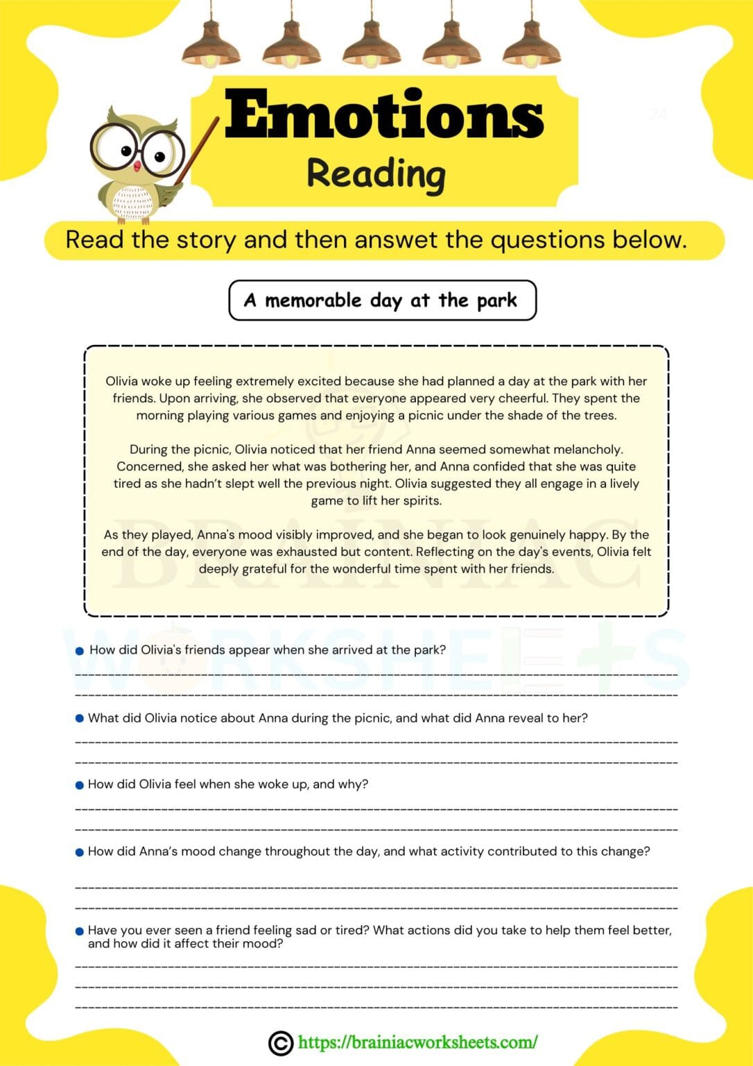 Emotions Reading Comprehension English Worksheet For Class 4 - Brainiac ...