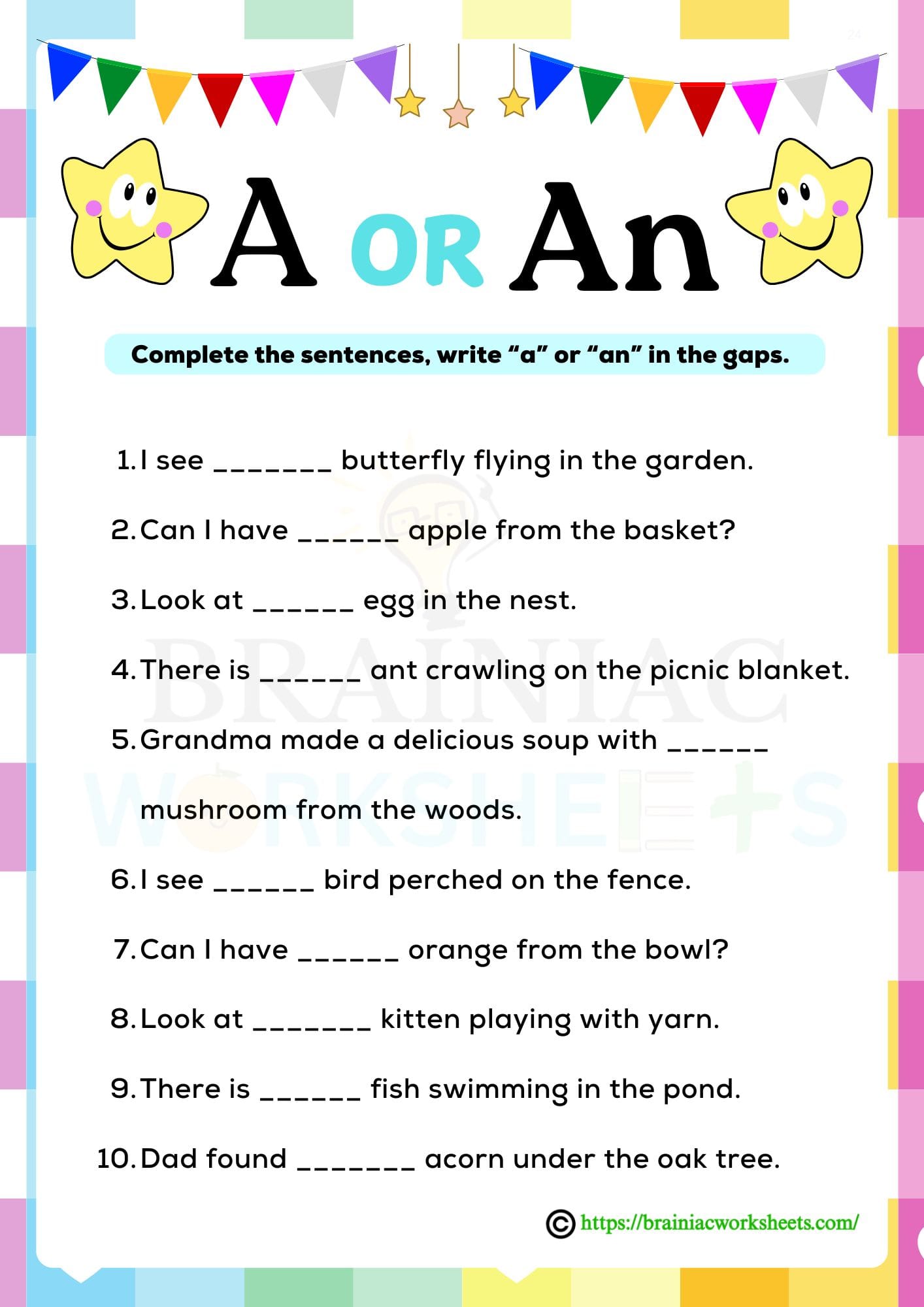 Grammar Indefinite Articles A Or An English Worksheet For Class 1 ...