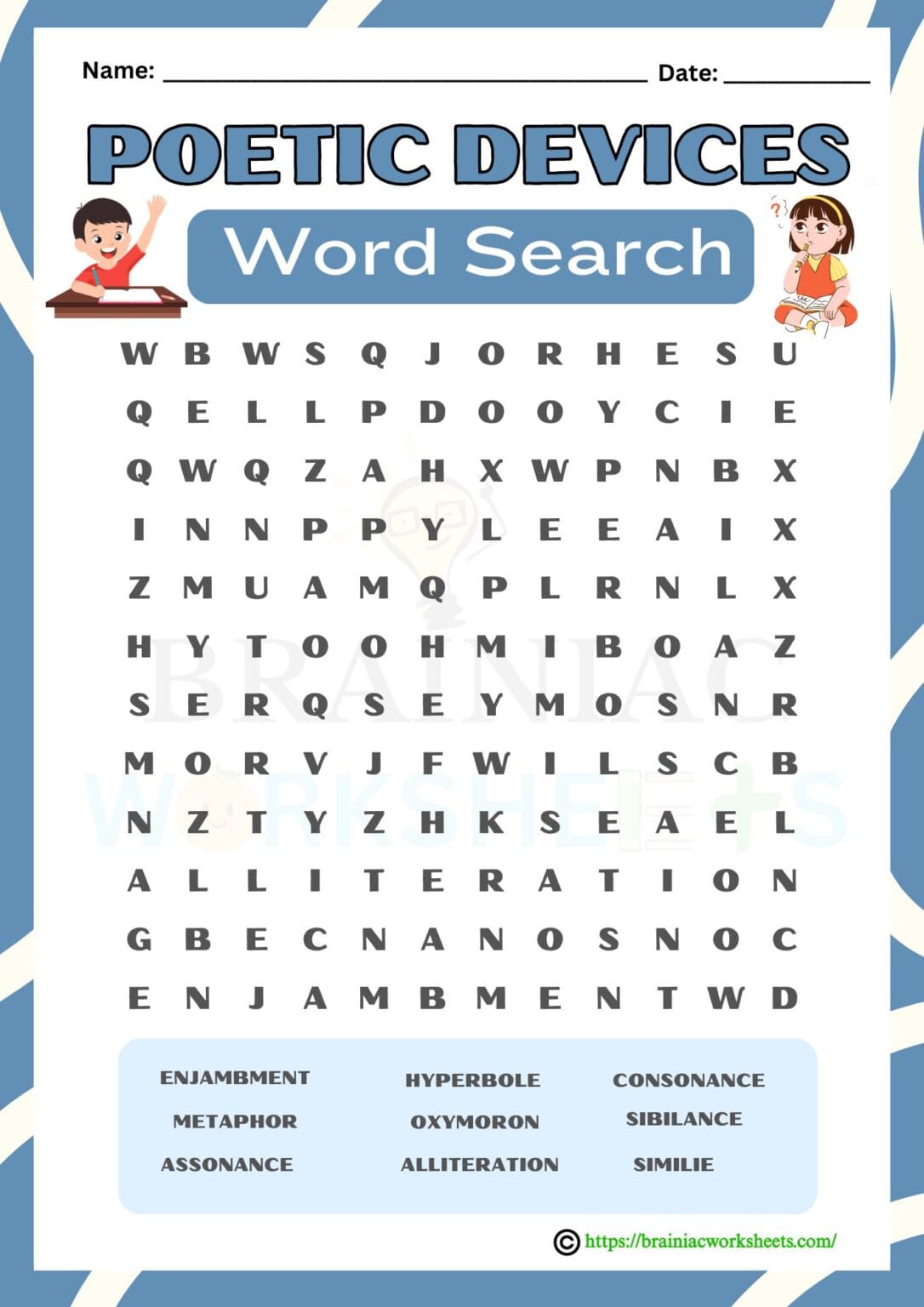 Poetic Devices Word Search English Worksheet For Class 5 - Brainiac ...