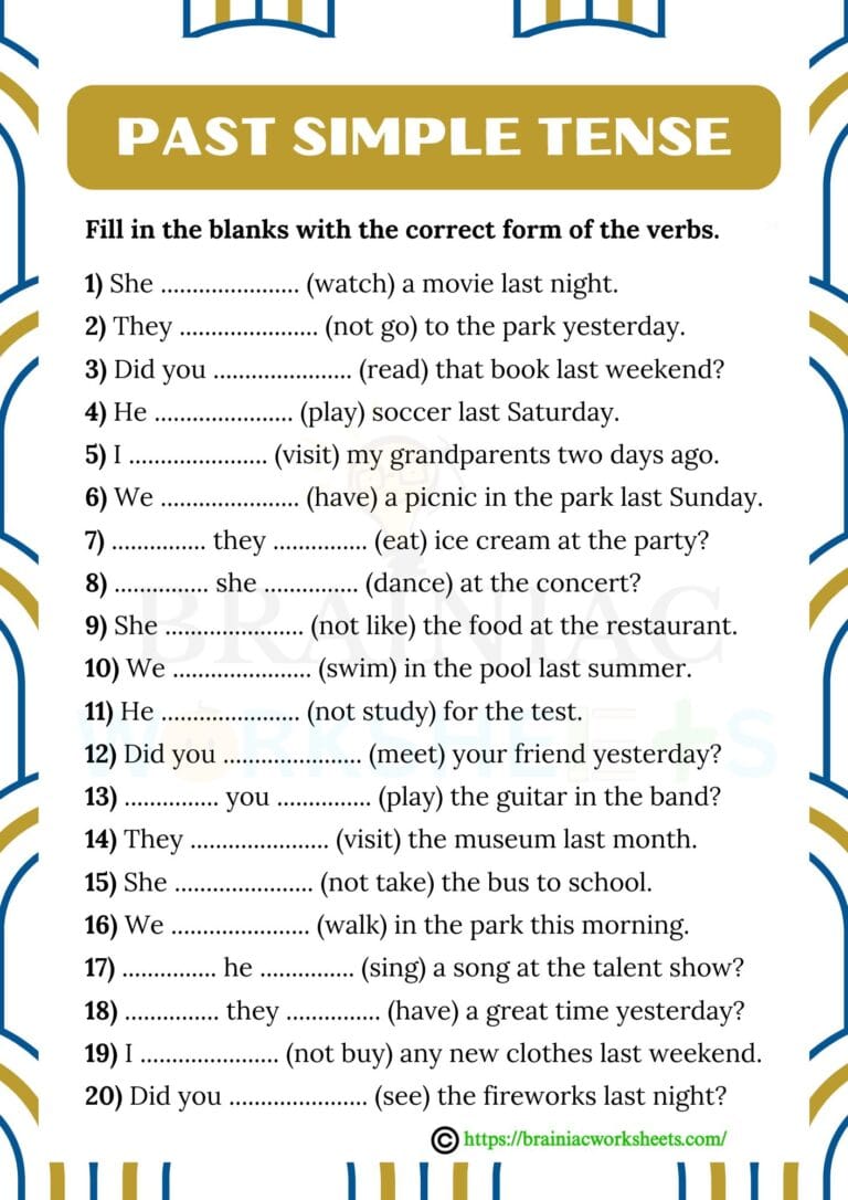 Simple Past Tense English Worksheet For Class 4 - Brainiac Worksheets