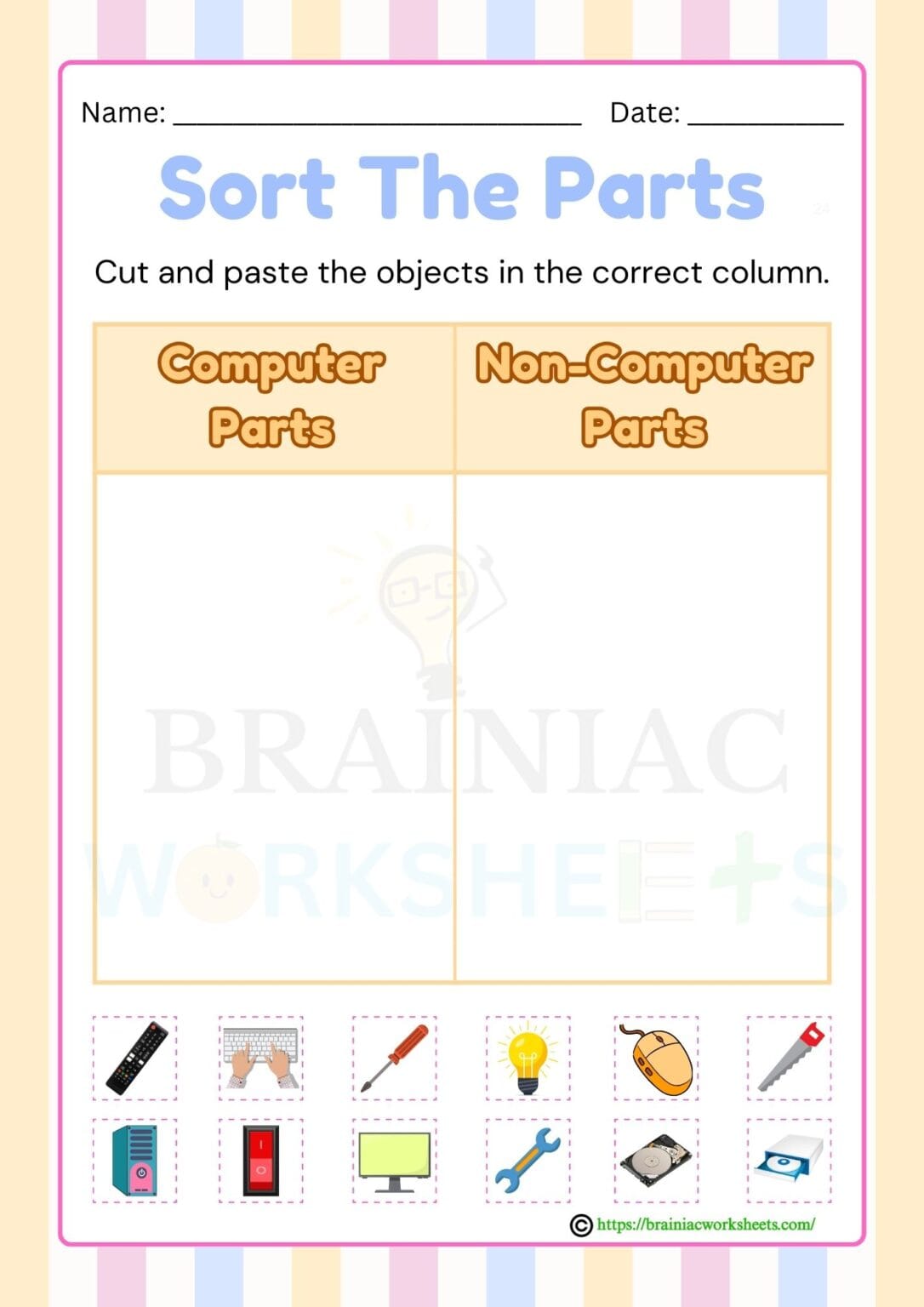 Sort The Parts Cut And Paste Computer Worksheet For Class 1 - Brainiac Worksheets