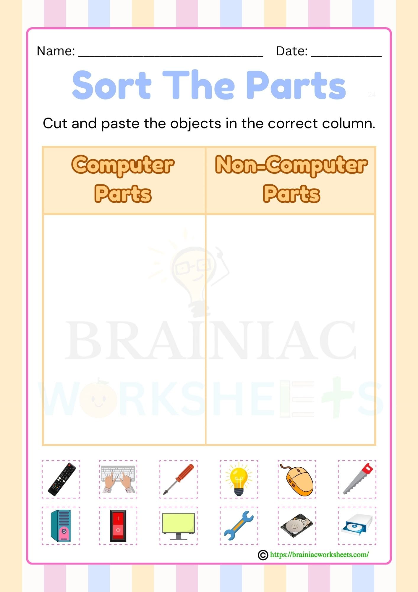 Sort The Parts Cut And Paste Computer Worksheet For Class 1 - Brainiac ...