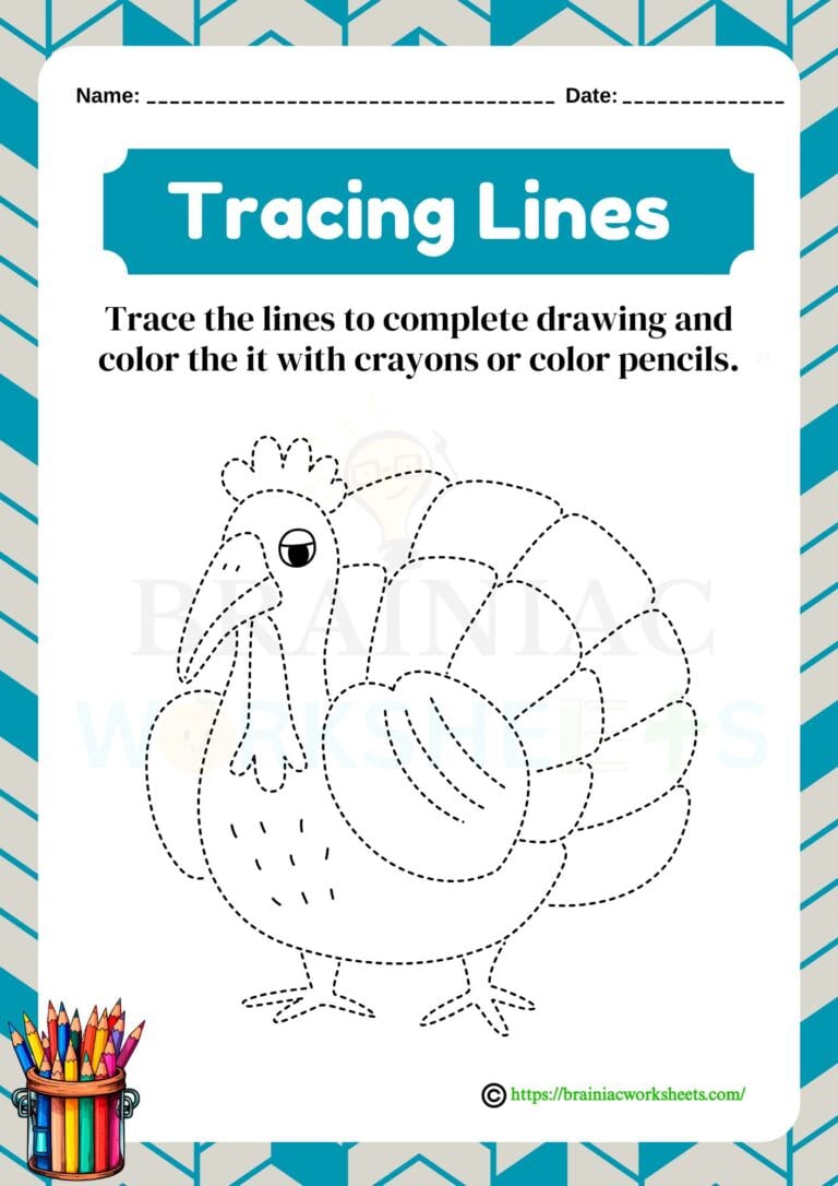 Tracing Lines Turkey Drawing Worksheet For Class 1 - Brainiac Worksheets
