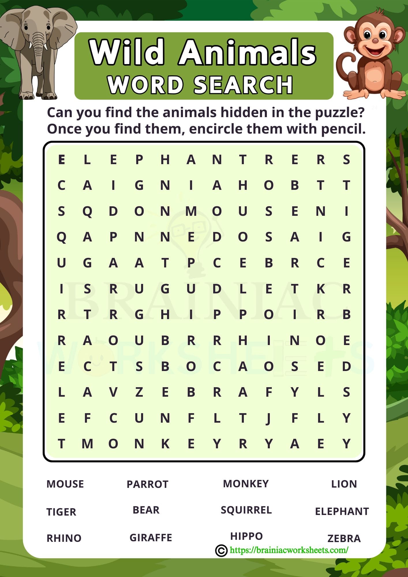 Wild Animals Word Search English Worksheet For Class 3 - Brainiac ...