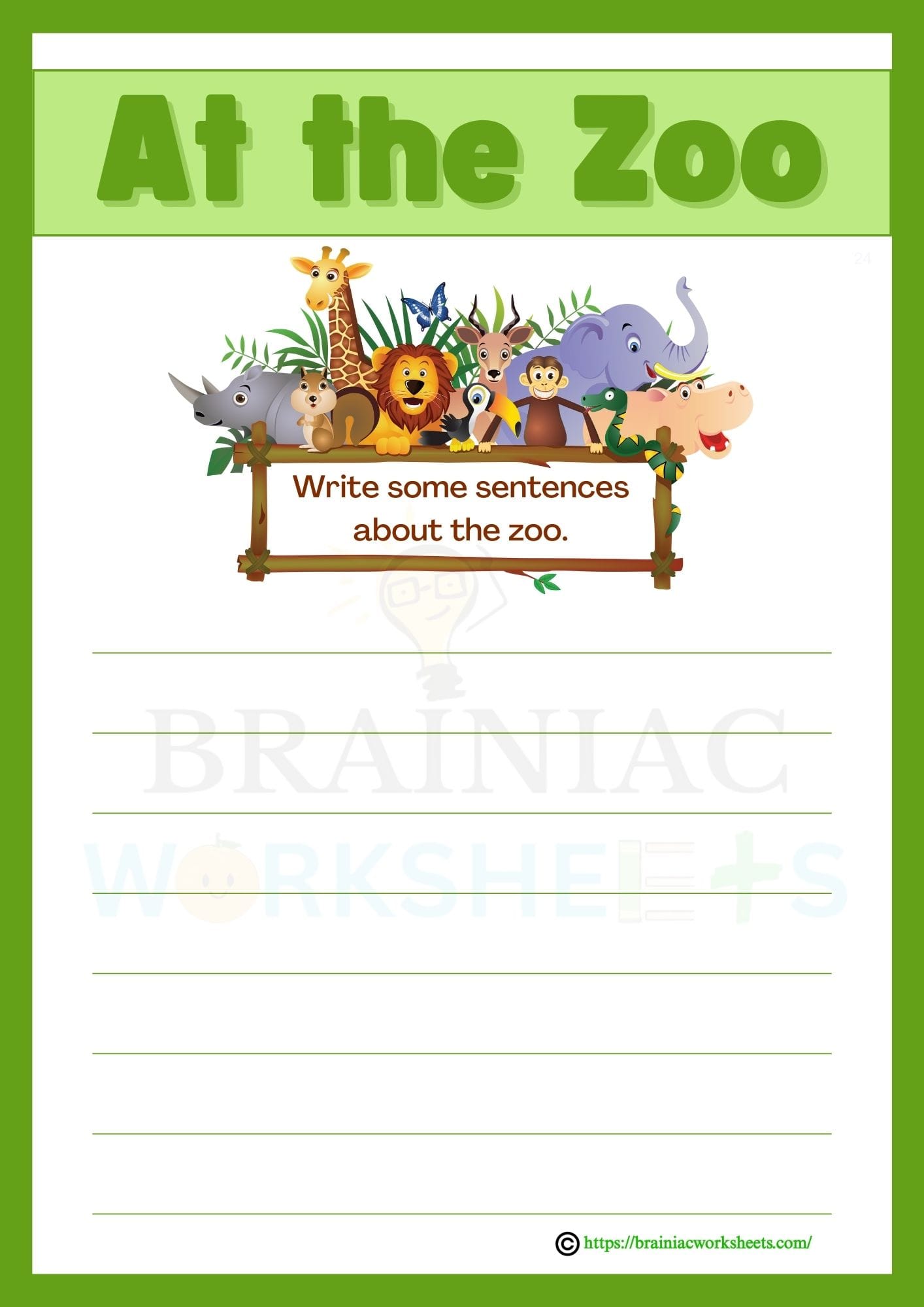 Zoo Animals Sentence Writing English Worksheet For Class 1 - Brainiac ...