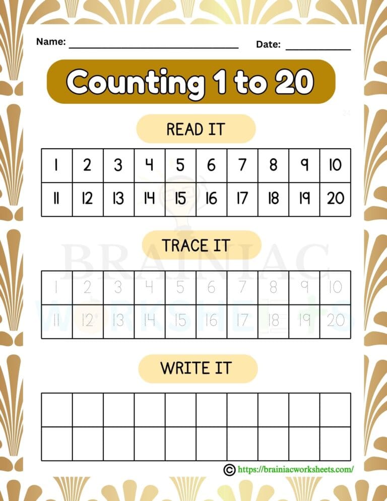 Counting to Twenty Tracing And Writing Lkg Maths Worksheet - Brainiac ...