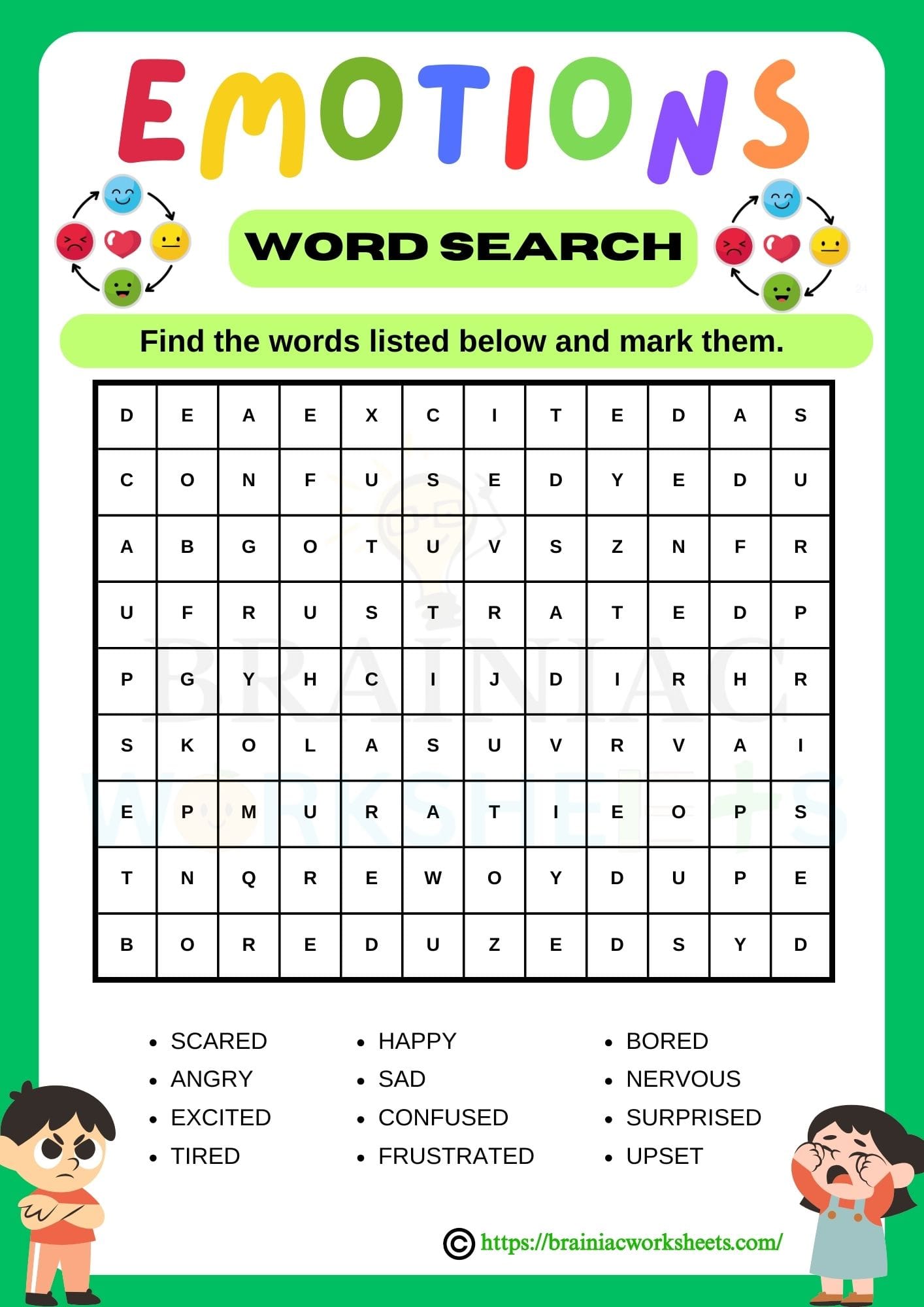 Emotions Word Search English Worksheet For Class 3 - Brainiac Worksheets
