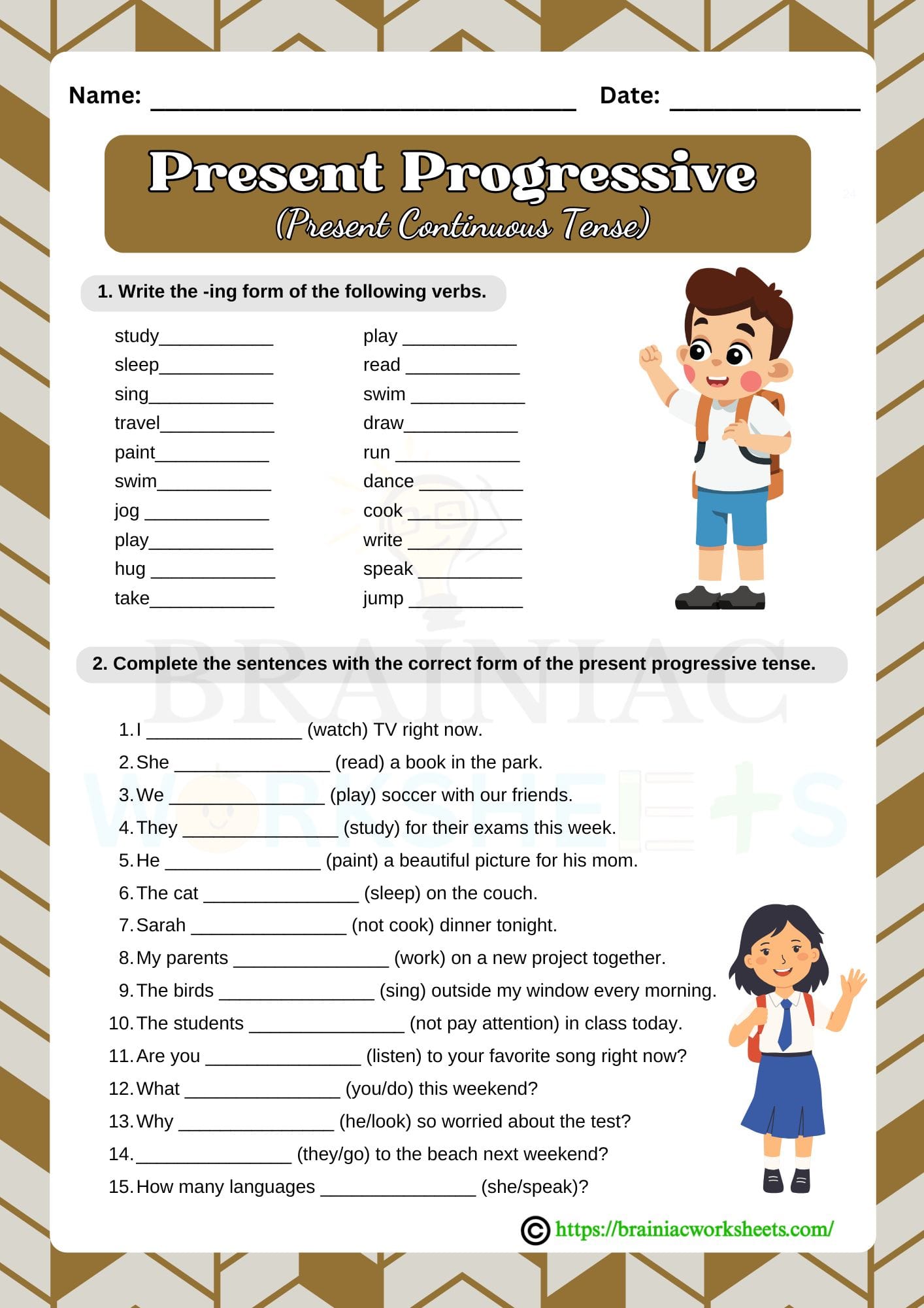 Present Progressive Present Continuous Tense English Worksheet For ...