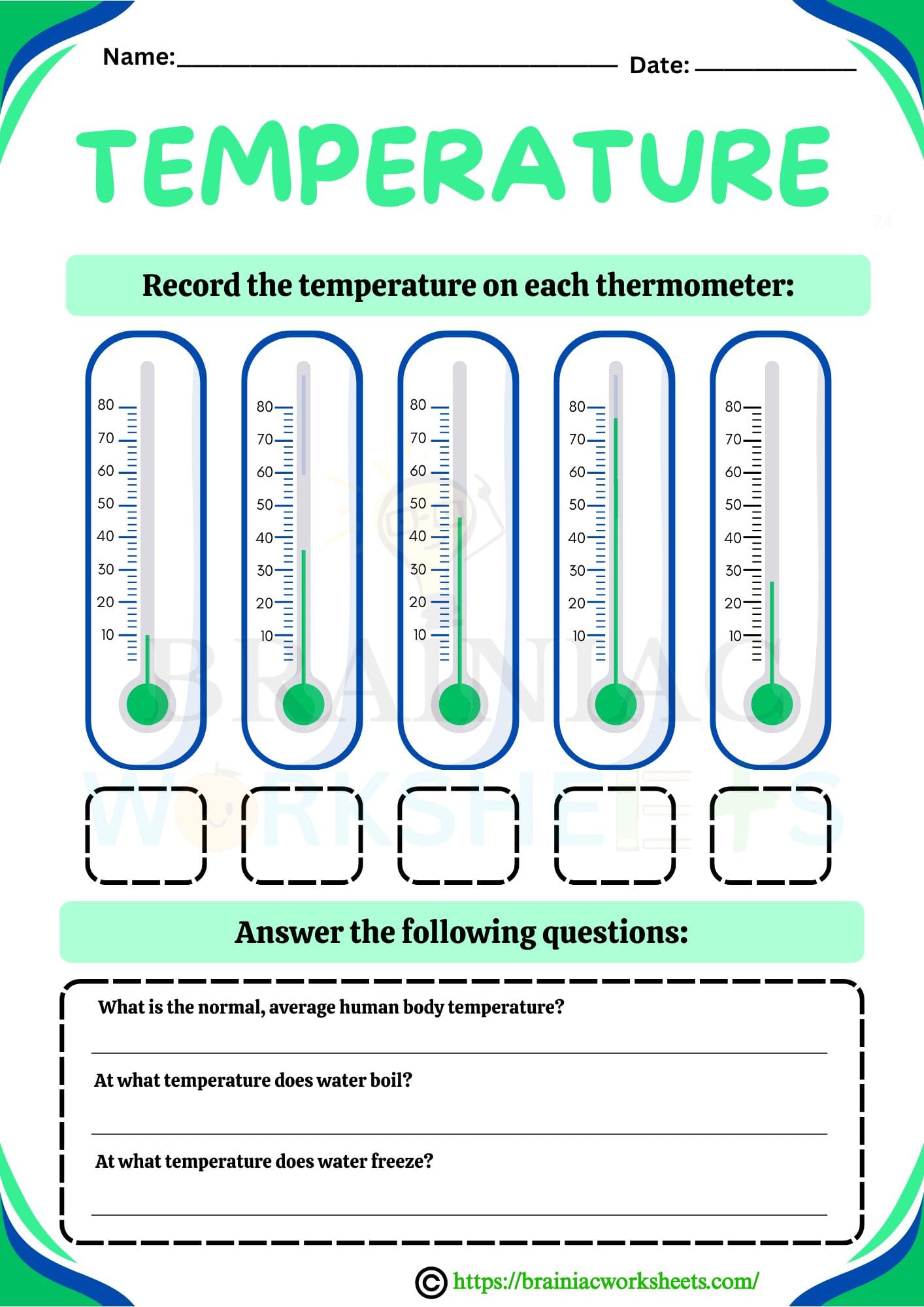 Temperature Measurement Science Worksheet For Class 5 - Brainiac Worksheets