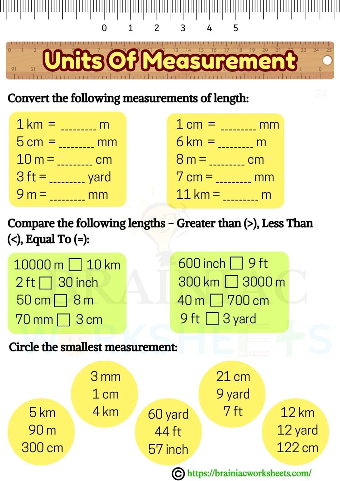 Units Of Measurement Length Maths Worksheet For Class 4 - Brainiac ...