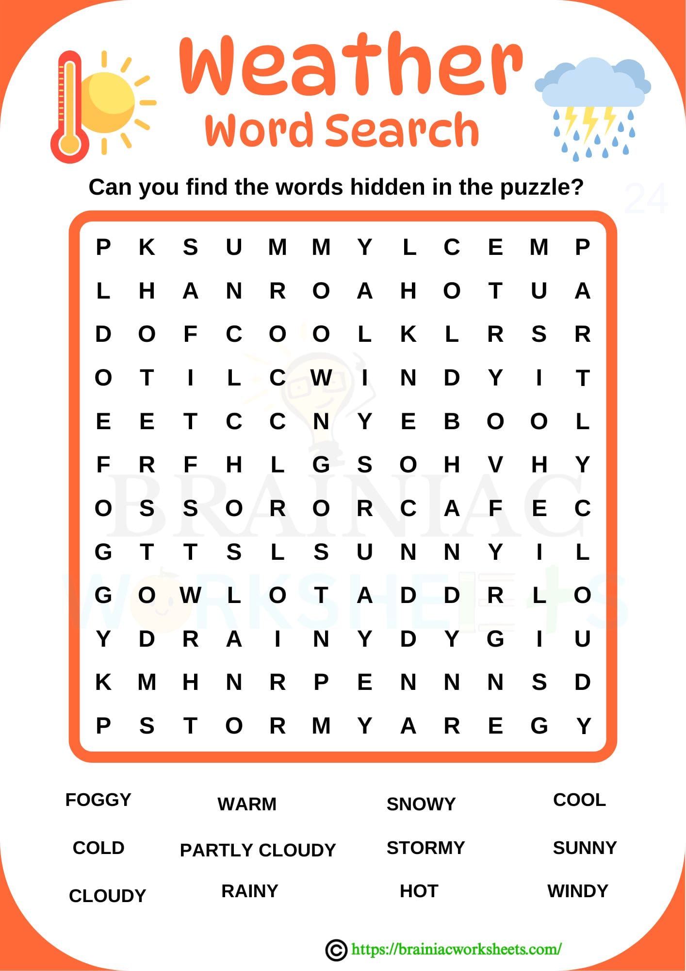 Weather Word Search EVS Worksheet For Class 3 - Brainiac Worksheets