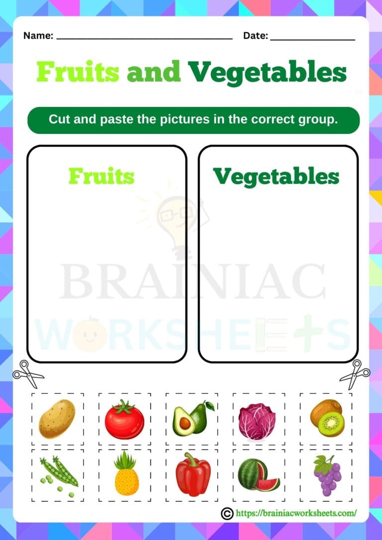 Fruits and Vegetables Sorting Cut And Paste Activity English Worksheet ...