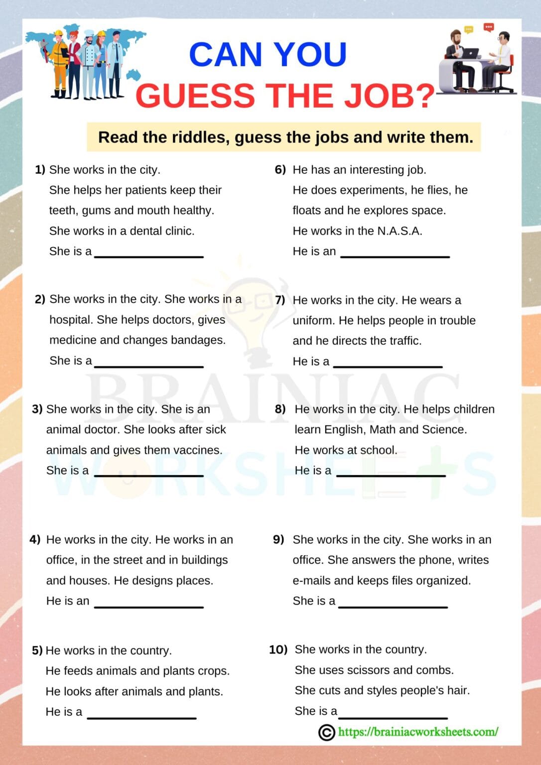Guess The Job Riddles English Worksheet For Class 2 - Brainiac Worksheets