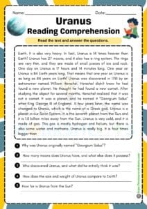 Planet Uranus Reading Comprehension English Worksheet For Class 5 ...