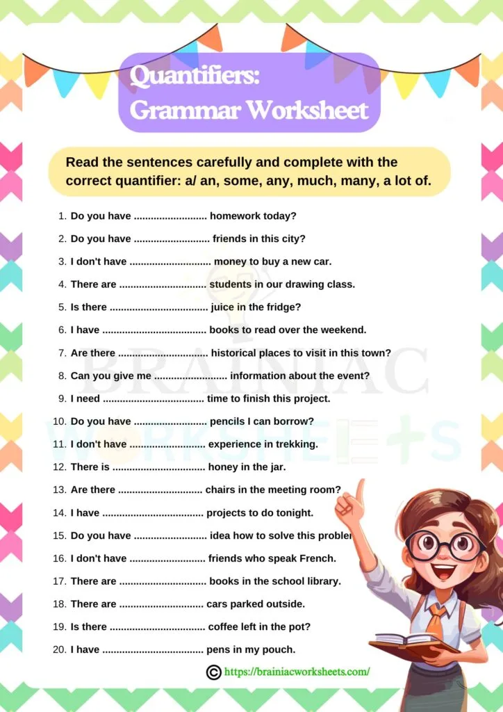 Quantifiers Worksheet QUANTIFIERS Worksheets